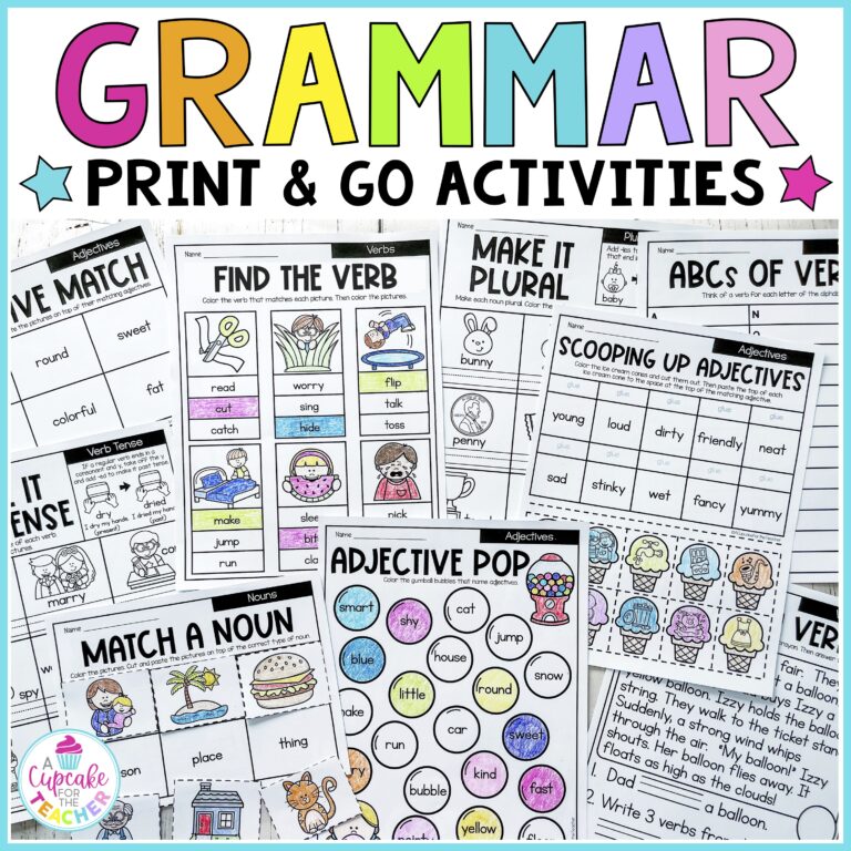 Nouns, Verbs, and Adjectives Worksheets | Grammar Print and Go ...