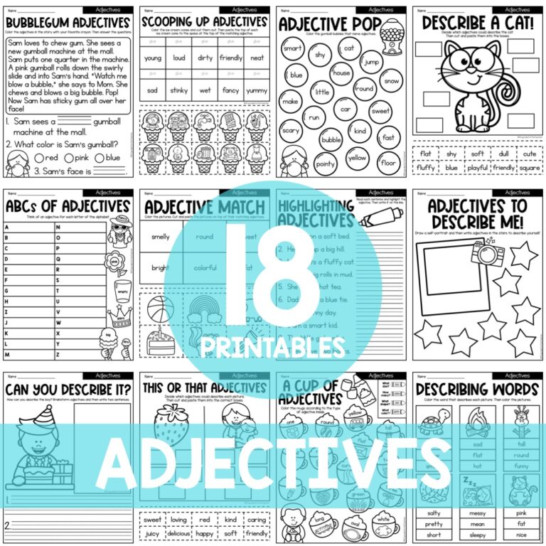 Nouns, Verbs, and Adjectives Worksheets | Grammar Print and Go ...